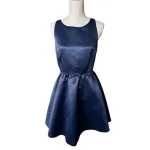 CeCe | Dresses | Cece Navy Blue Satin Mini Dress Fit Flare Bow Feminine ...